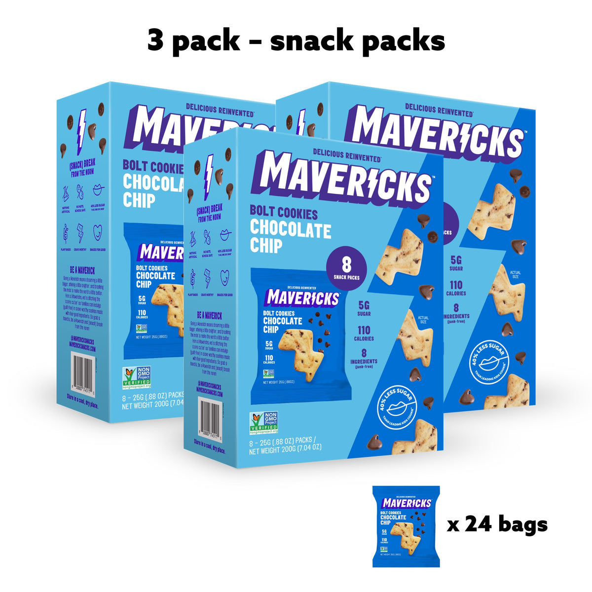 Mavericks Snacks - Chocolate Chip Bolt Cookies, Snack Packs