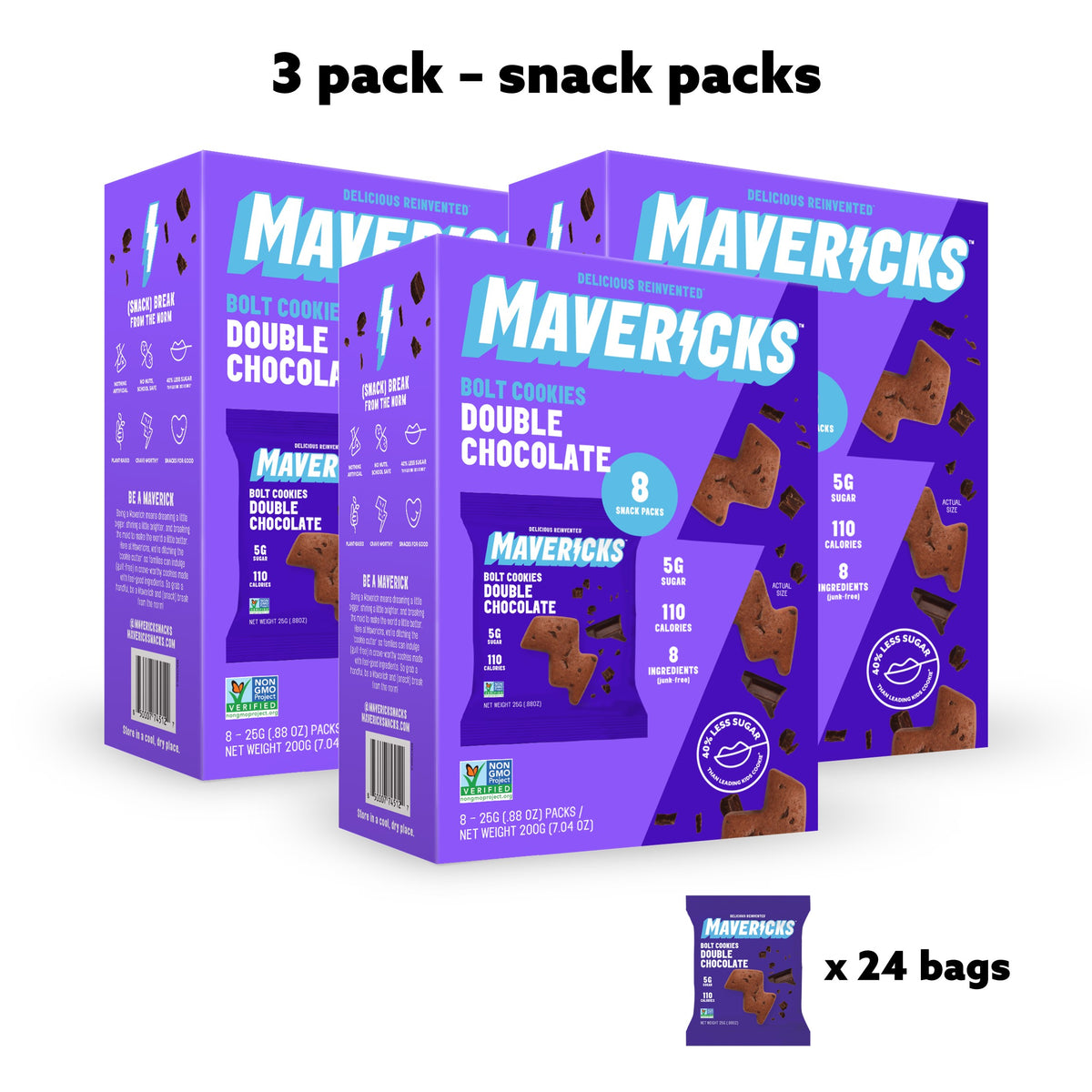 Mavericks Snacks - Double Chocolate Bolt Cookies, Snack Packs
