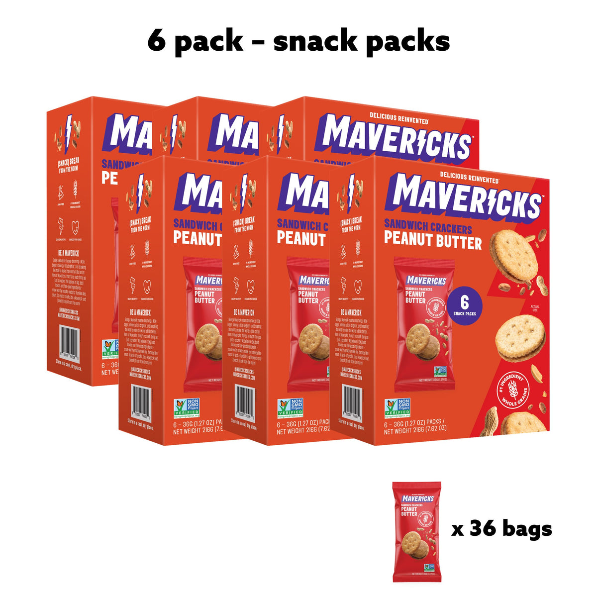 Mavericks Peanut Butter Sandwich Crackers Snack Packs