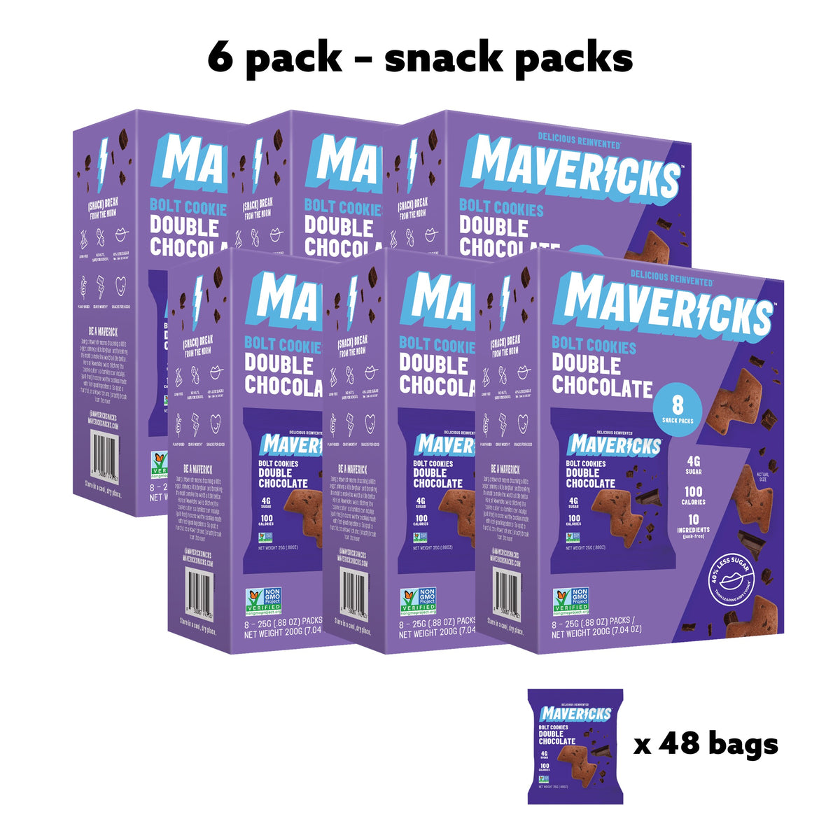 Mavericks Snacks - Double Chocolate Bolt Cookies, Snack Packs